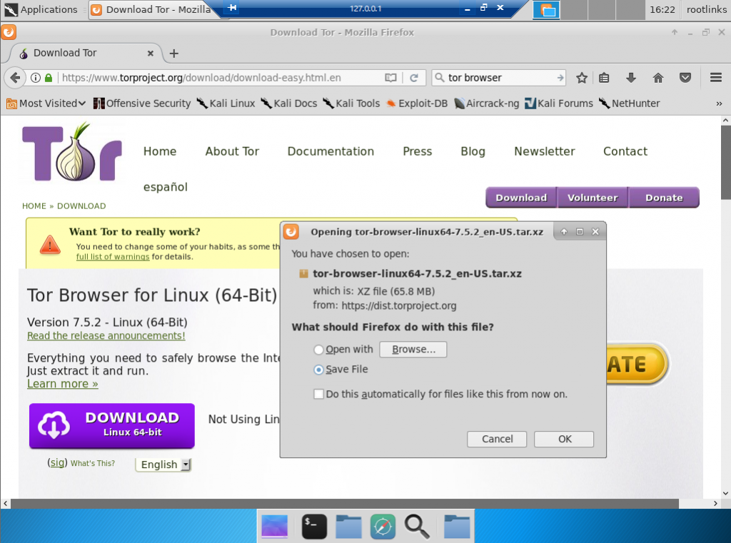 Windows 10 WSLのKali LinuxにTor Browserをインストール ← RootLinks Co., Ltd.
